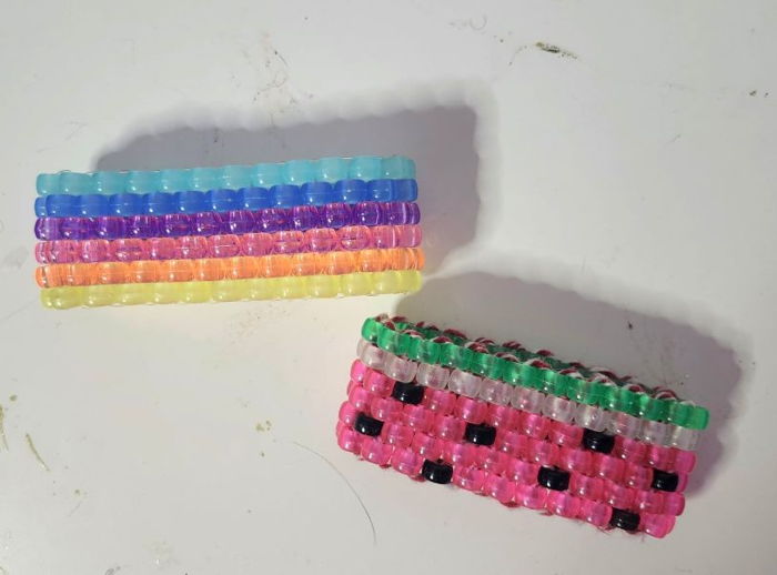 2 peyote stitch cuffs (inverted rainbow & watermelon) by LLuchie - Kandi Photos on Kandi Patterns